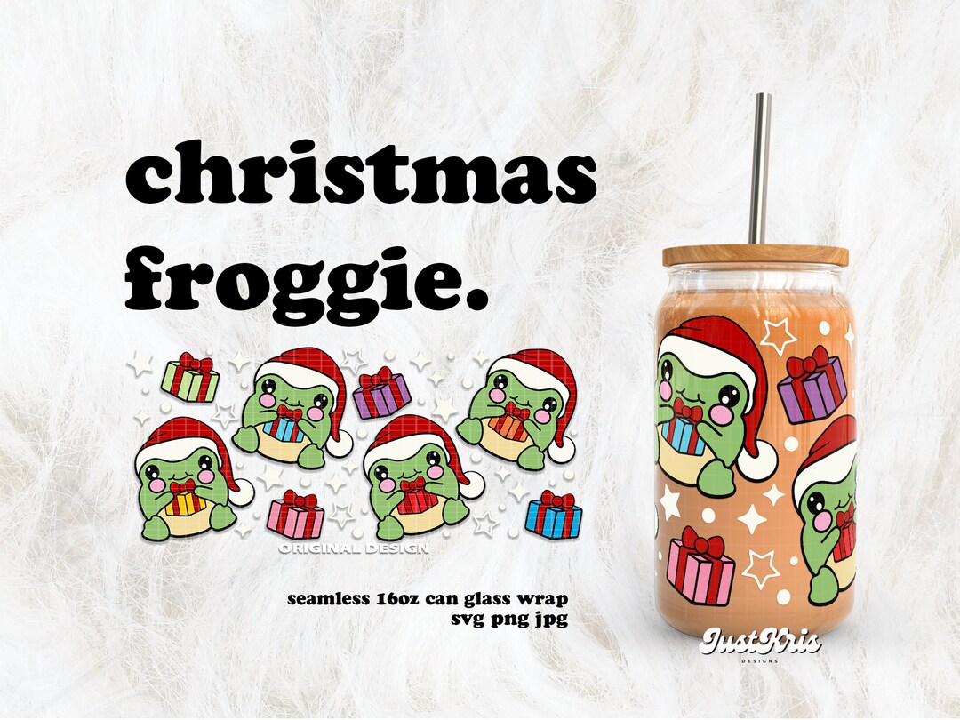 Christmas Froggie SVG for UV DTF 16oz Can Glass Wrap | Digital Download ...