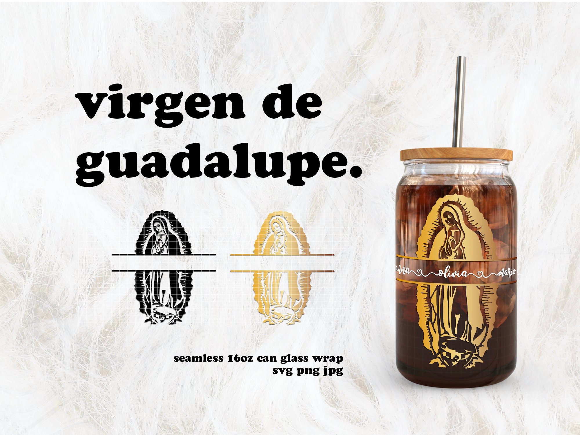Virgen De Guadalupe Monogram Split Mother's Day SVG for UV DTF 16oz Can ...