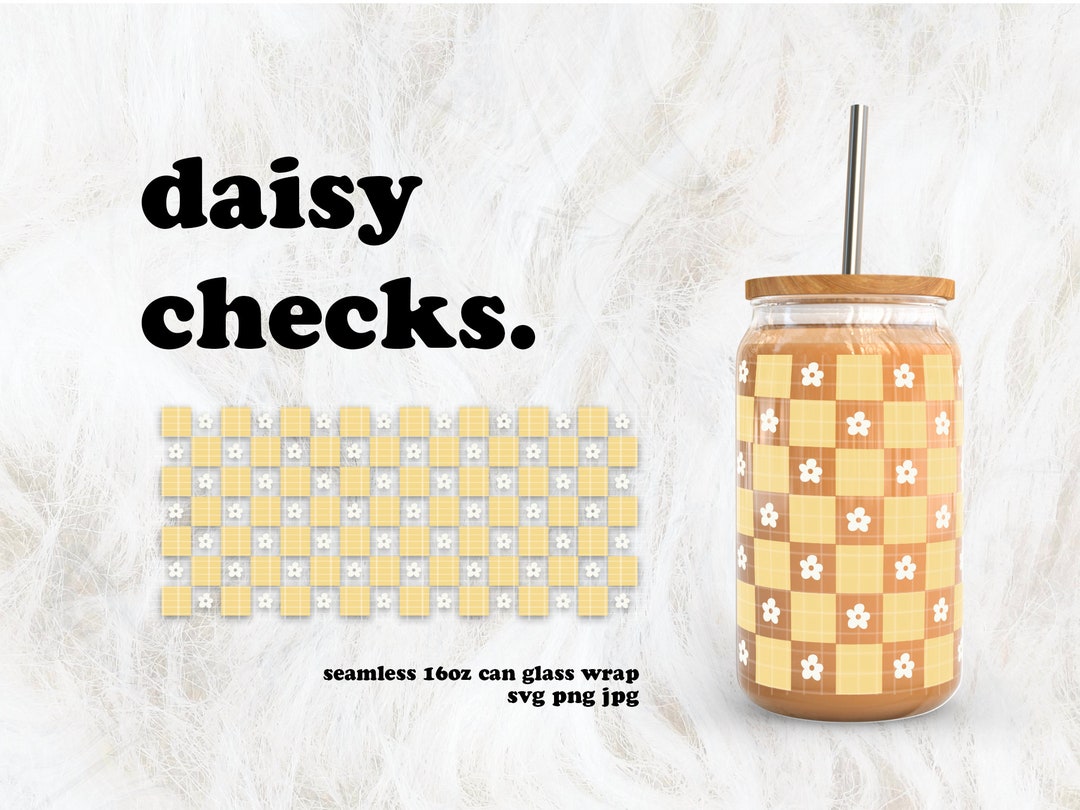 Daisy Checks Retro Checkered Daisy SVG for UV DTF 16oz Can Glass Wrap ...