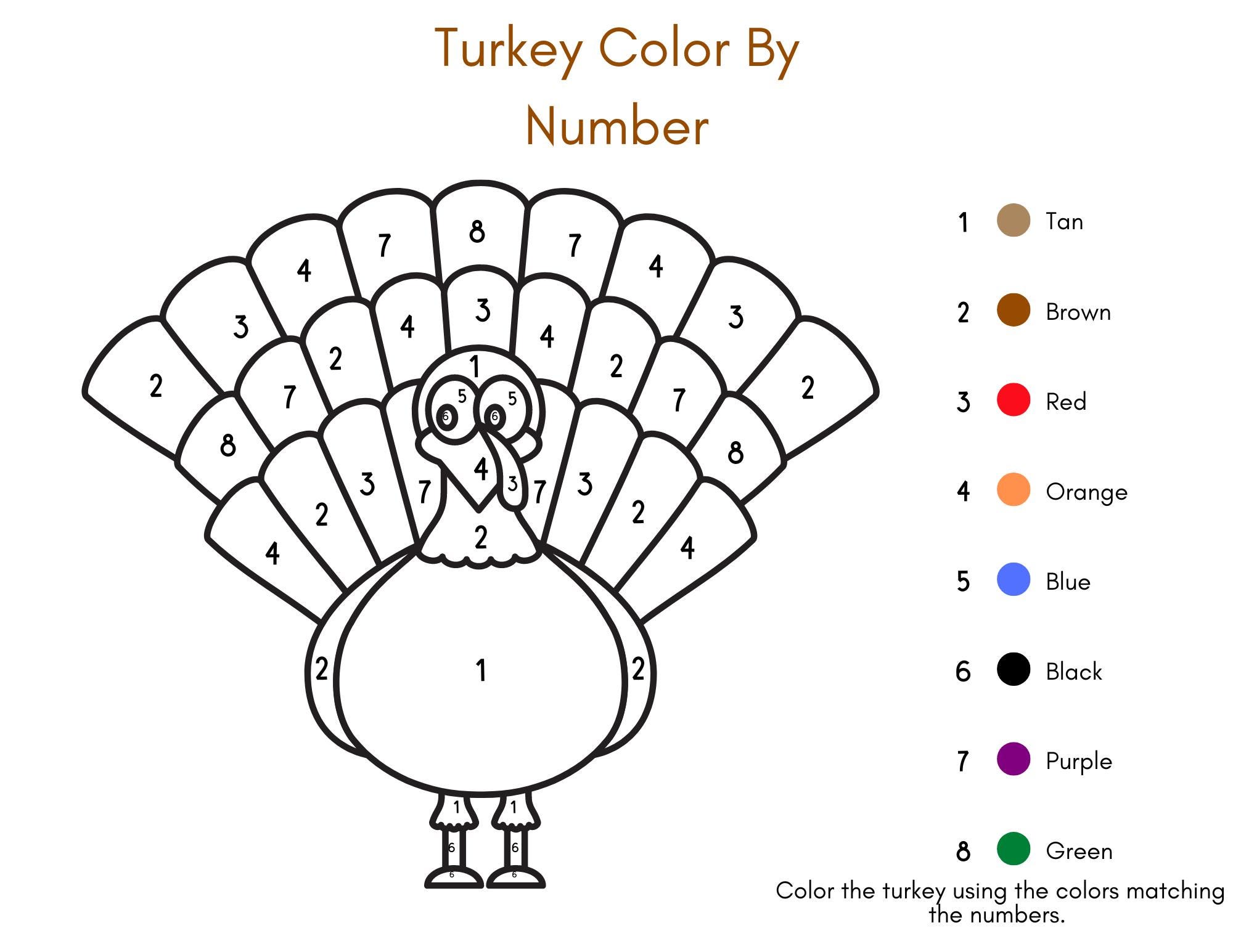 Thanksgiving Turkey Color by Number - Art Project - Toddler Art - Fall ...