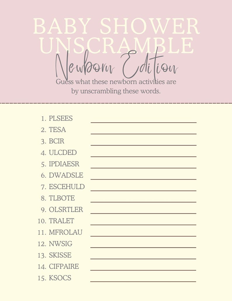 Baby Shower Game - Word Unscramble - Pink Edition - Etsy