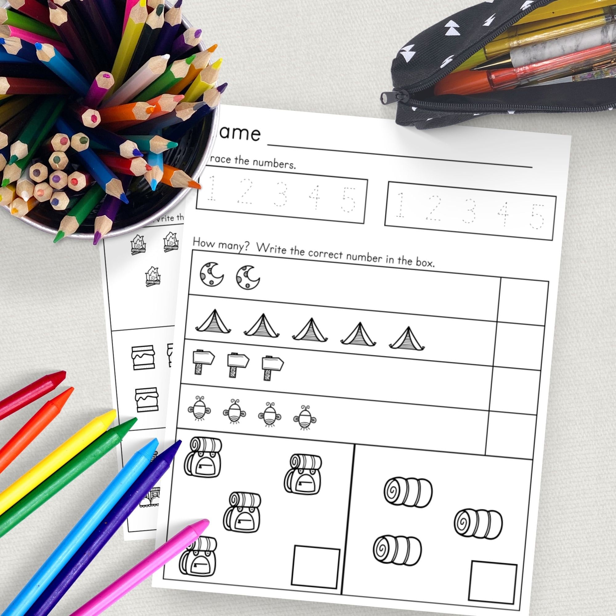 Preschool Printable Math Worksheets INSTANT DOWNLOAD Camping Counting ...