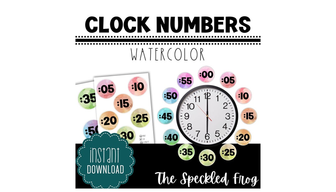 Clock Numbers Printable INSTANT DOWNLOAD, Watercolor Theme Rainbow ...