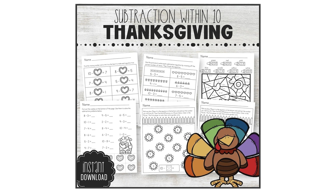 Printable Thanksgiving Math Activities, INSTANT DOWNLOAD, Kindergarten ...