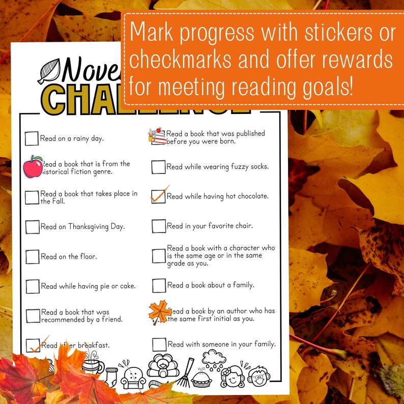 Fall Months Reading Challenge Log for Kids | INSTANT DOWNLOAD ...