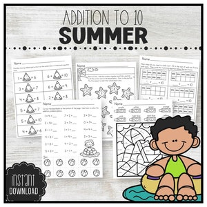 Math Activity Sheets Summer Theme INSTANT DOWNLOAD Kindergarten ...