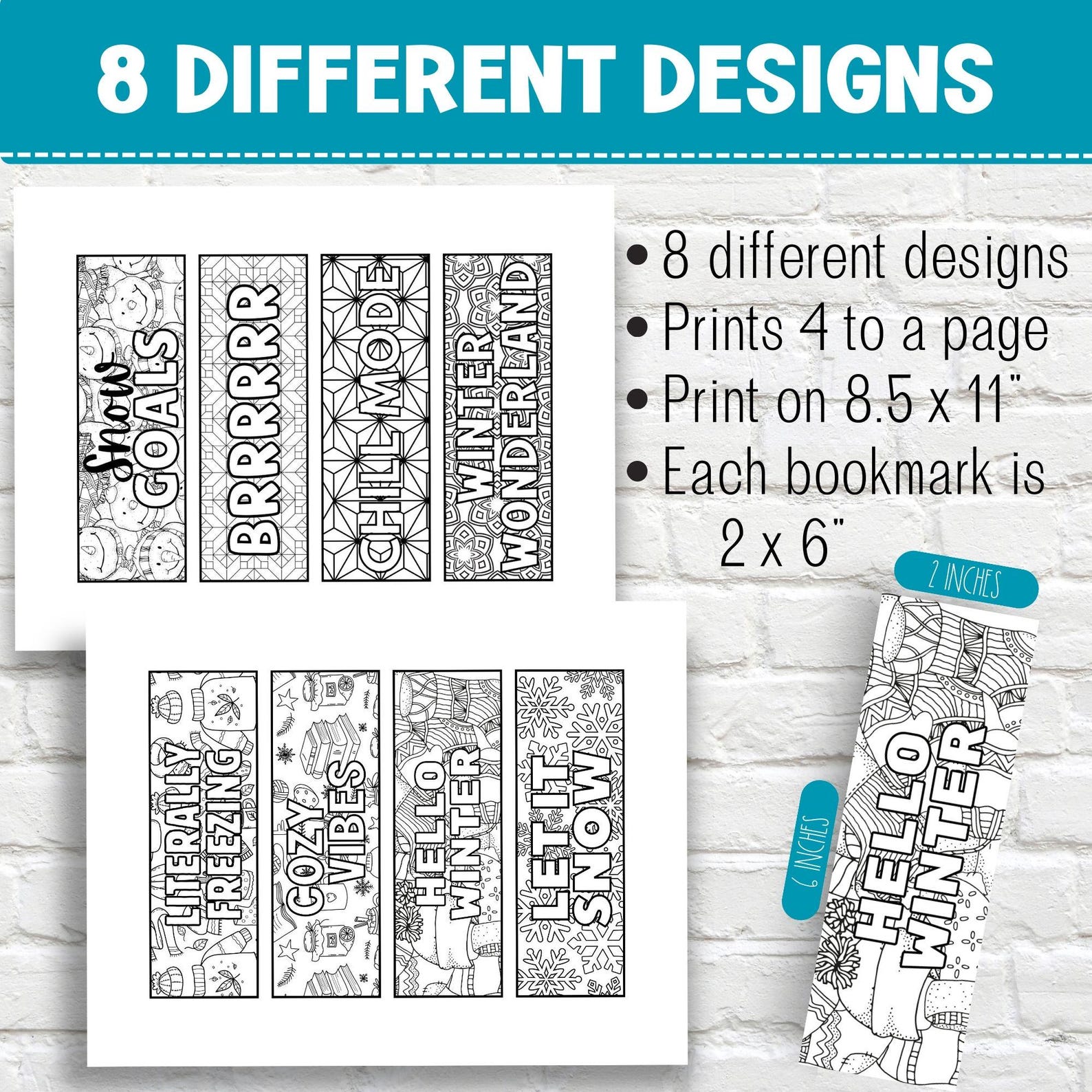 Winter Mindful Coloring Book Marks Printable Color Your Own Book Marker ...