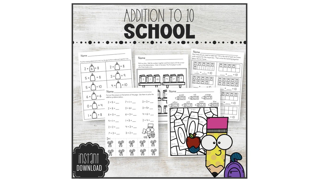 Math Activity Sheets School Supplies Theme INSTANT DOWNLOAD ...