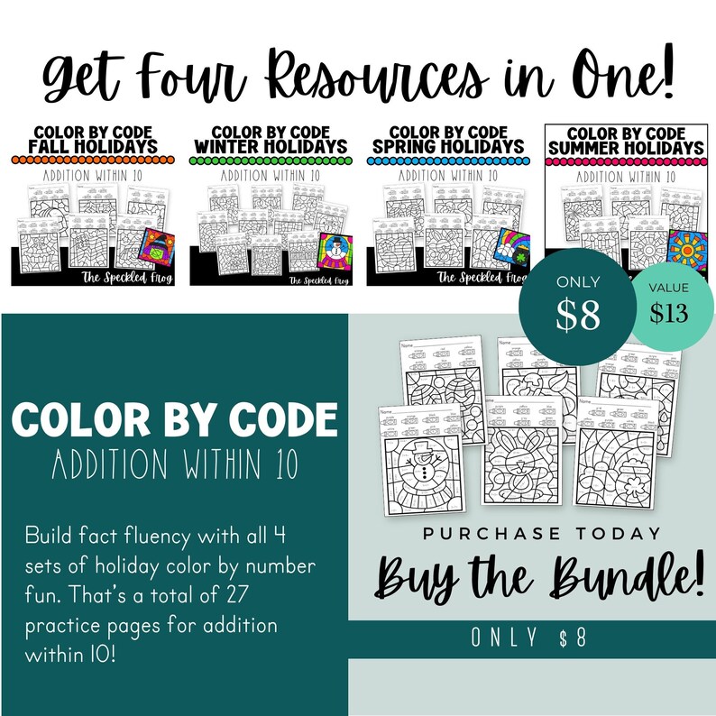 Printable Holiday Color by Number Bundle INSTANT DOWNLOAD, Addition ...