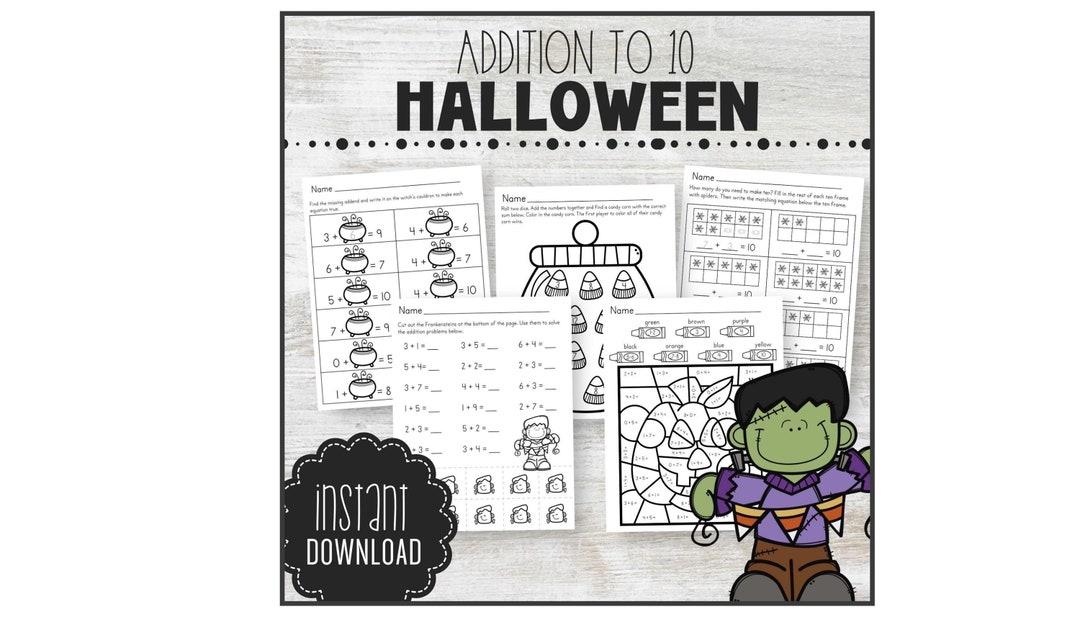 Halloween Math Activities Addition to 10, INSTANT DOWNLOAD ...