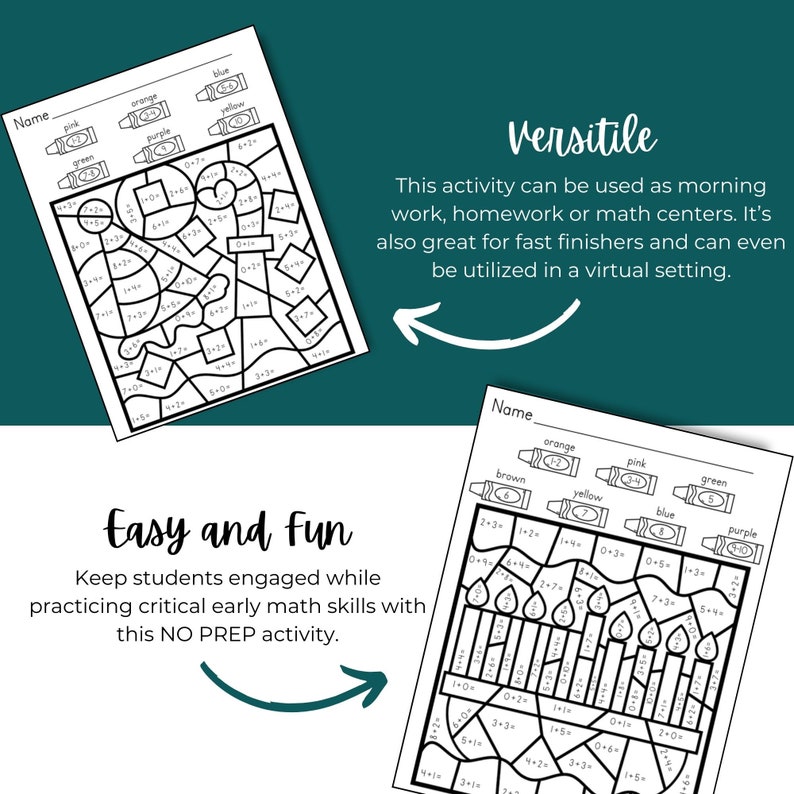 Printable Winter Holiday Color by Number INSTANT DOWNLOAD, Addition ...