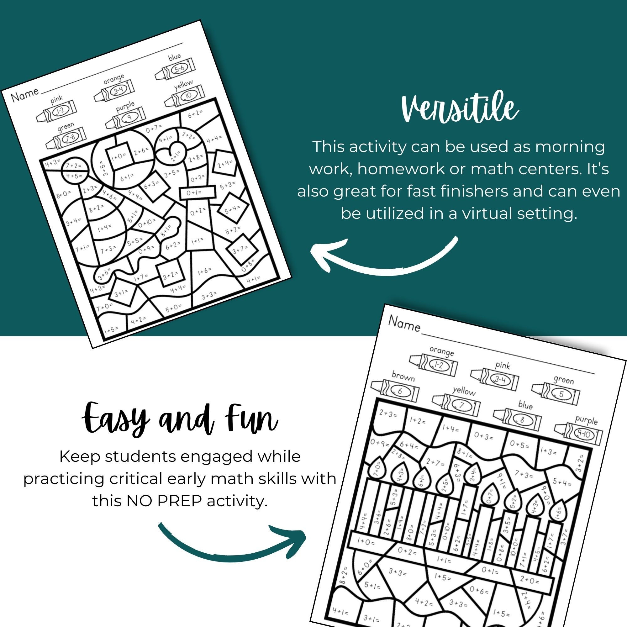 Printable Winter Holiday Color by Number INSTANT DOWNLOAD, Addition ...