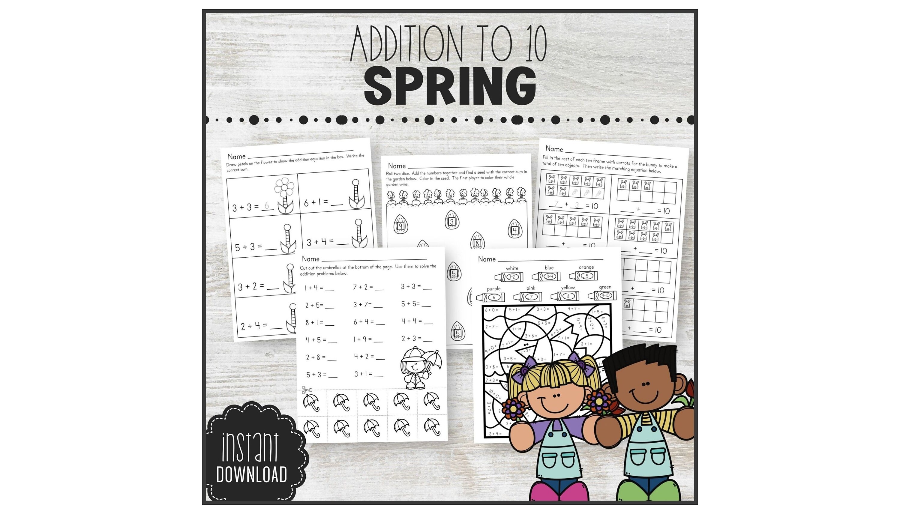 Spring Activity Sheets Math INSTANT DOWNLOAD Kindergarten Printable ...