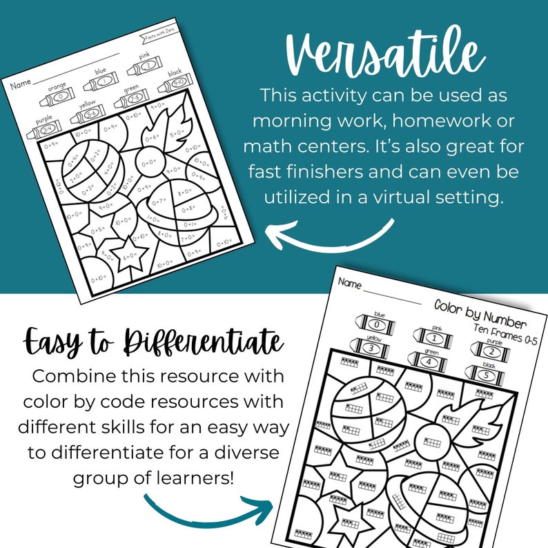 Printable Color by Number Outer Space Theme INSTANT DOWNLOAD, Addition ...