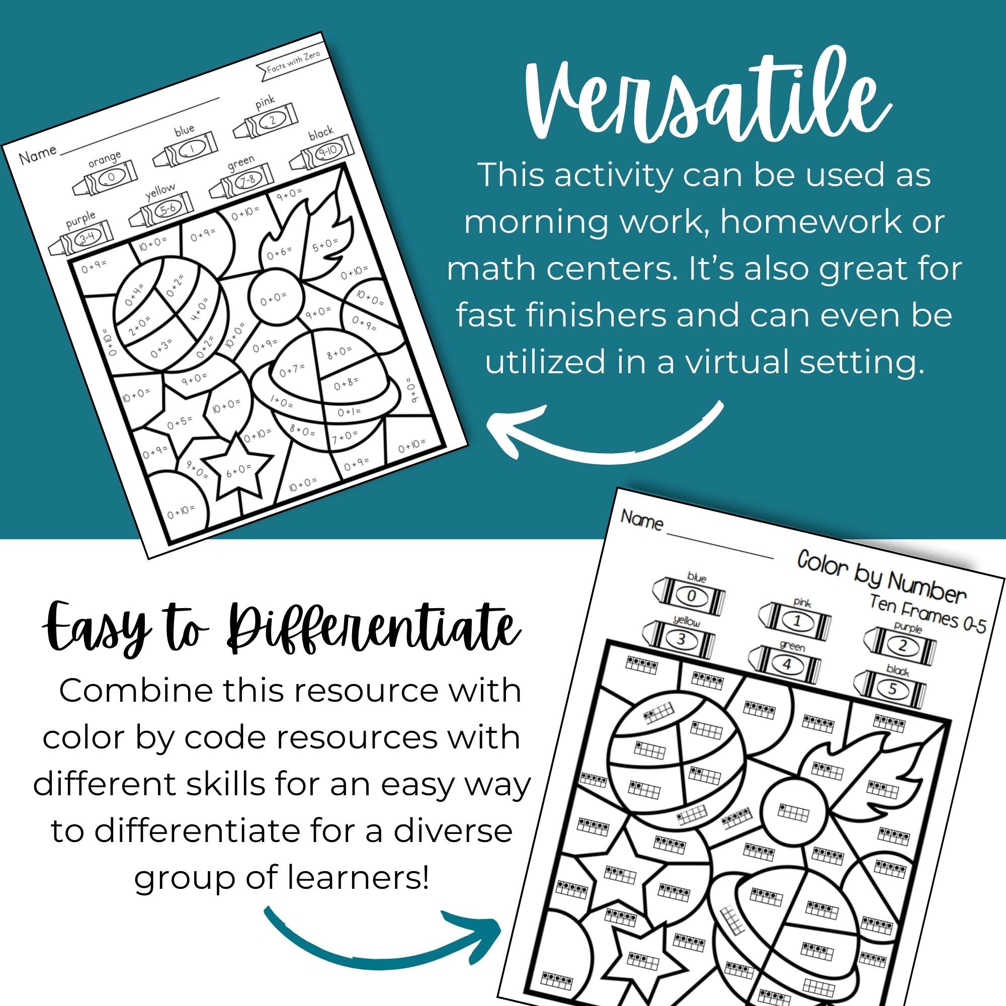 Printable Color by Number Outer Space Theme INSTANT DOWNLOAD, Addition ...