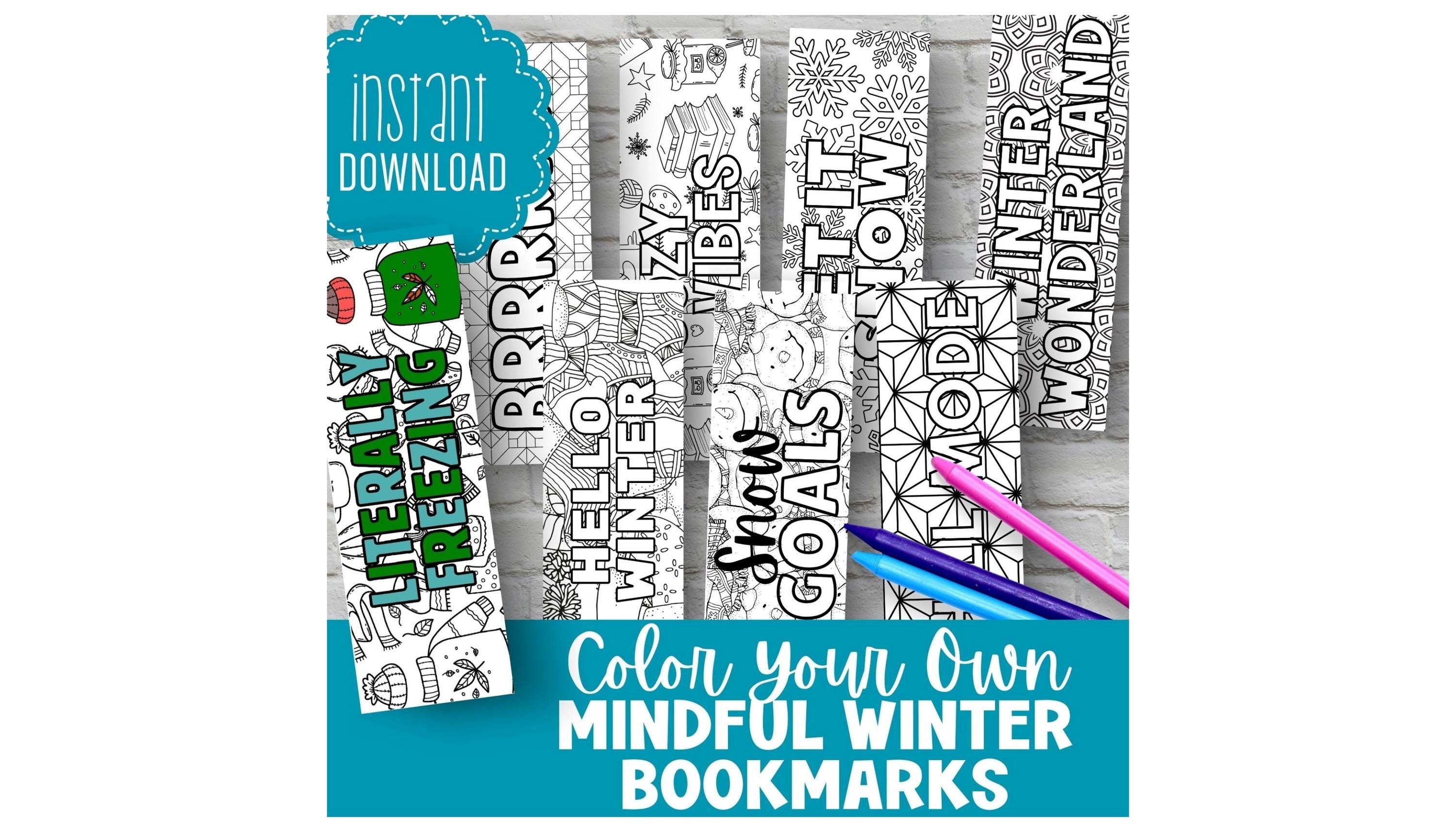 Winter Mindful Coloring Book Marks | Printable Color Your Own Book ...