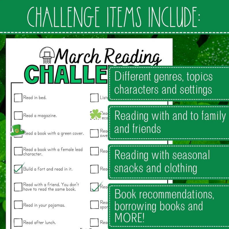 March Kids Reading Challenge Chart | INSTANT DOWNLOAD | Printable ...