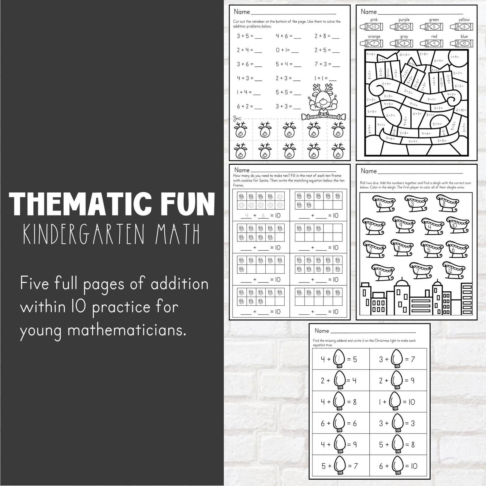 Printable Christmas Math Activities, INSTANT DOWNLOAD, Kindergarten ...