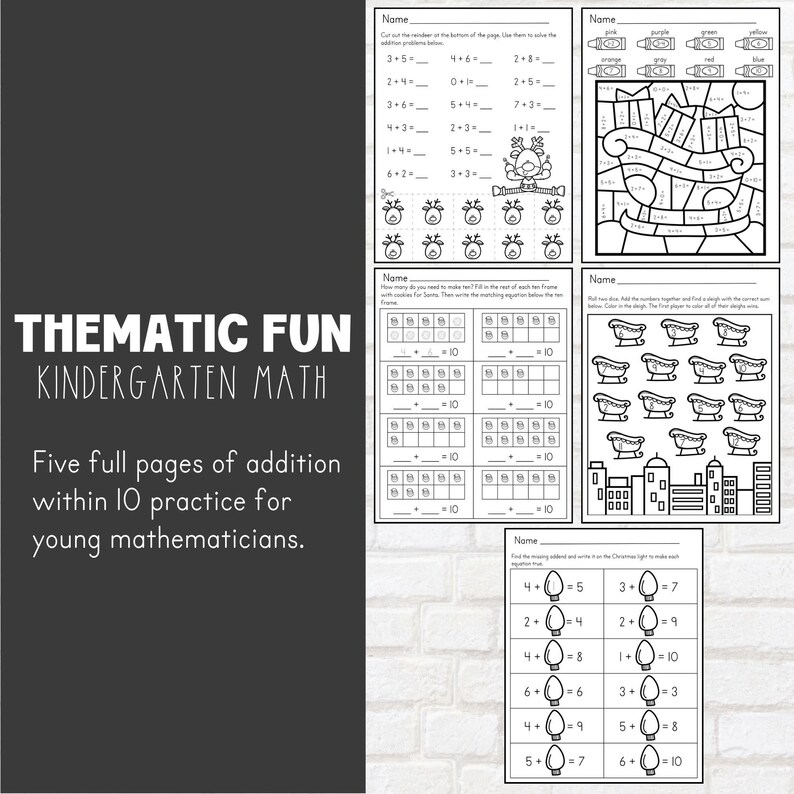 Printable Christmas Math Activities, INSTANT DOWNLOAD, Kindergarten ...