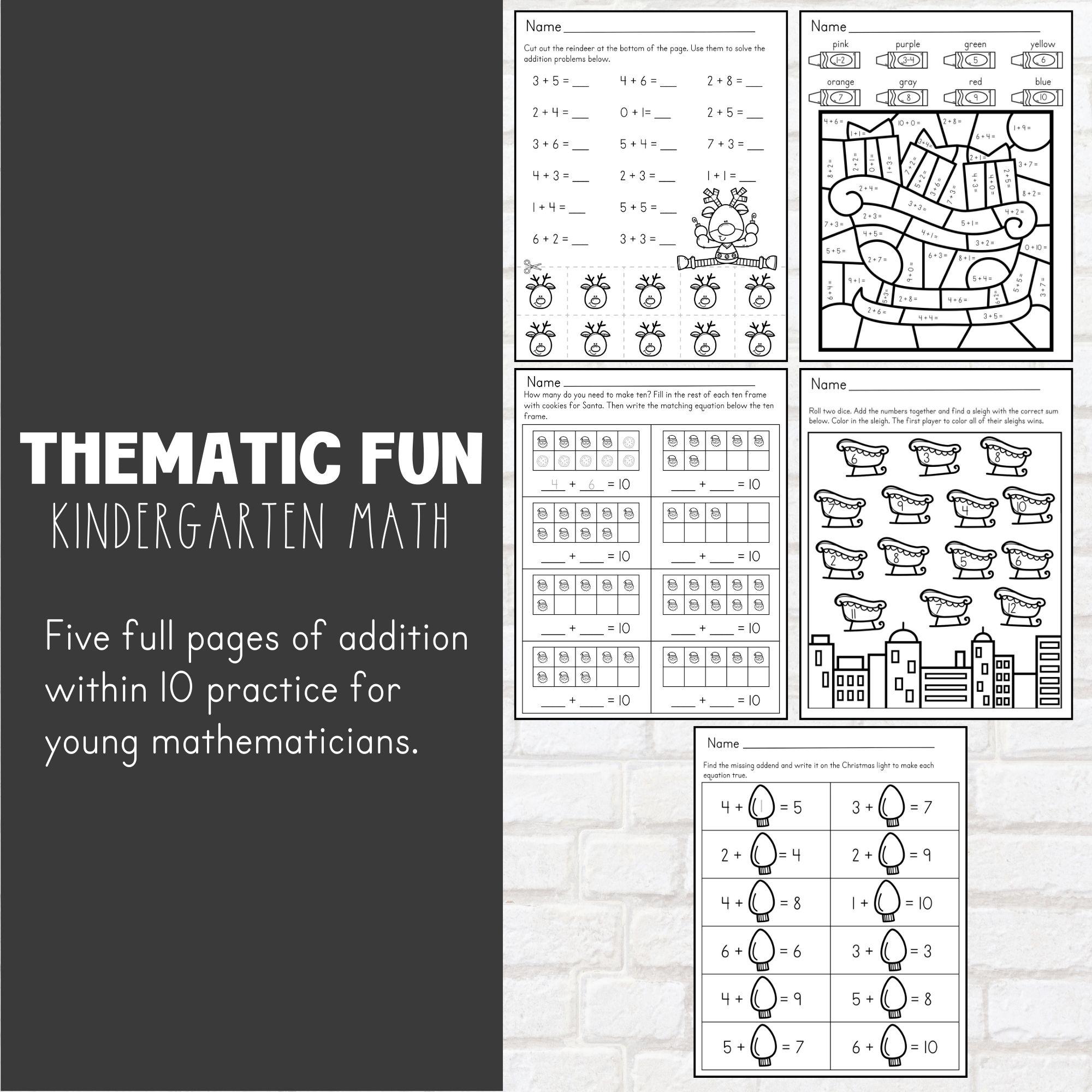 Printable Christmas Math Activities, INSTANT DOWNLOAD, Kindergarten ...