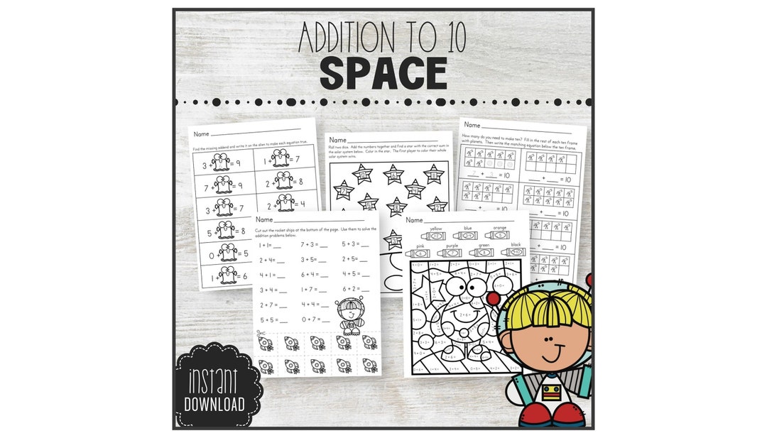Math Activity Sheets Space Theme INSTANT DOWNLOAD Kindergarten ...
