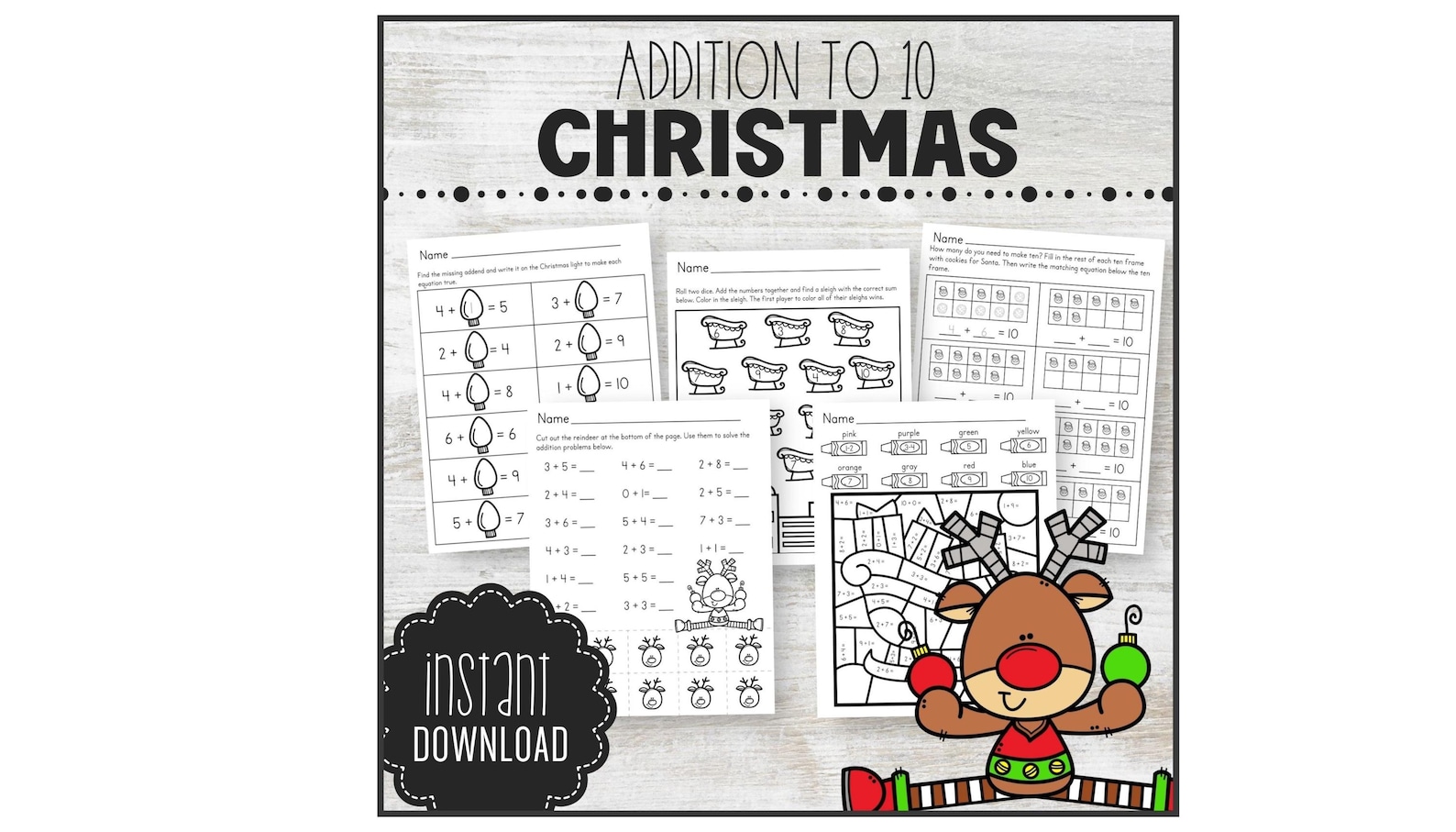 Printable Christmas Math Activities, INSTANT DOWNLOAD, Kindergarten ...