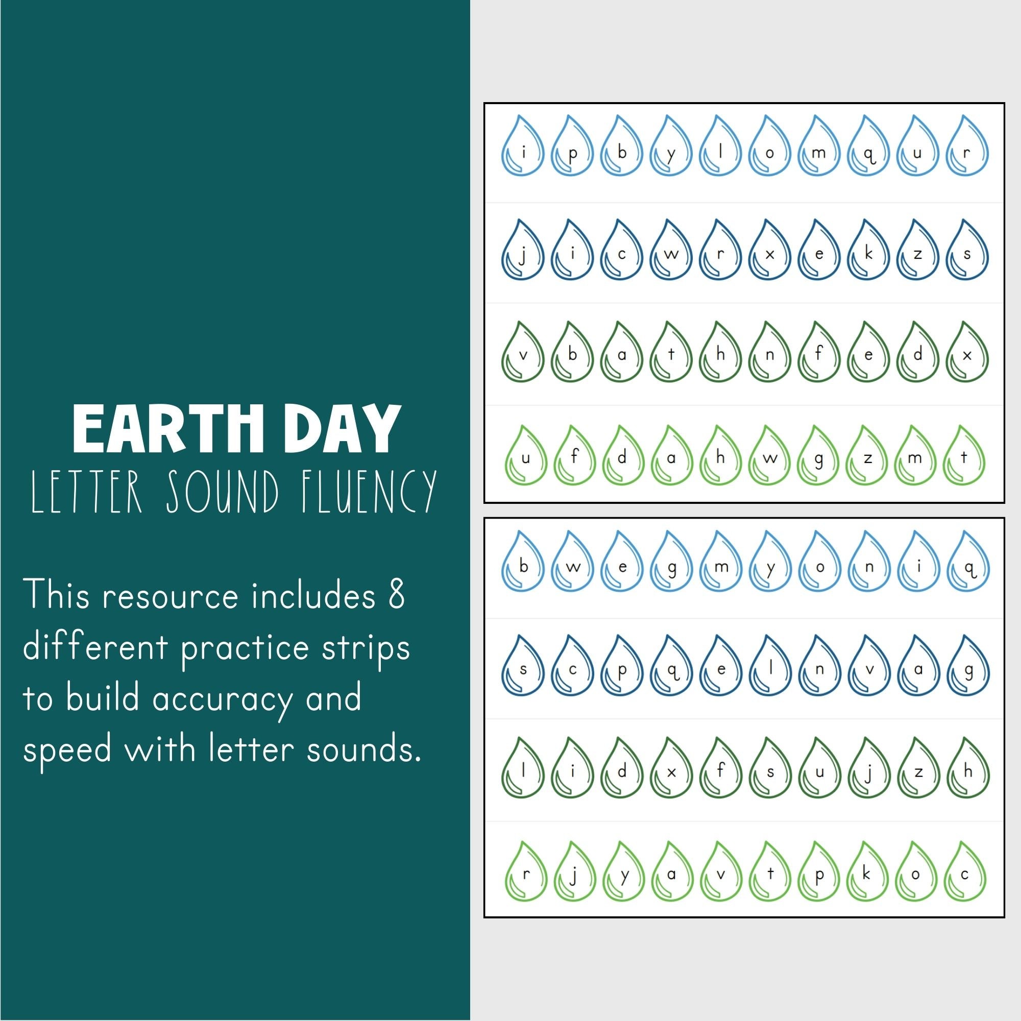 Earth Day Kindergarten Activity, Printable Letter Sound Fluency Strips ...
