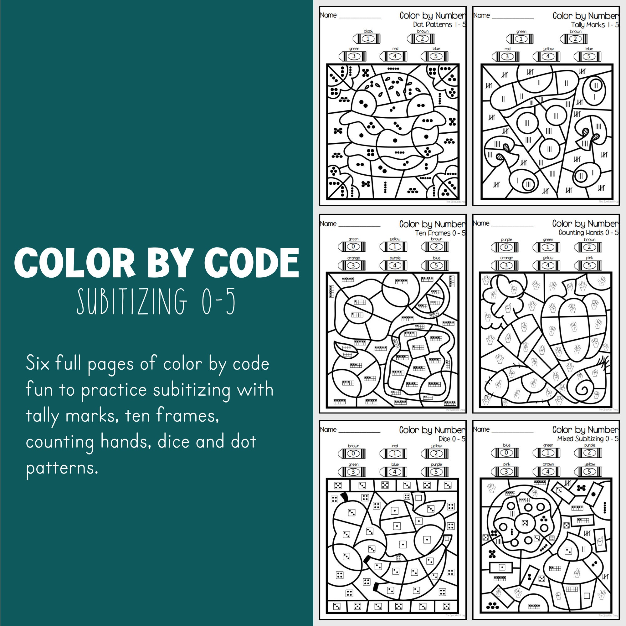 Kindergarten Worksheets Color by Number INSTANT DOWNLOAD, Subitizing ...
