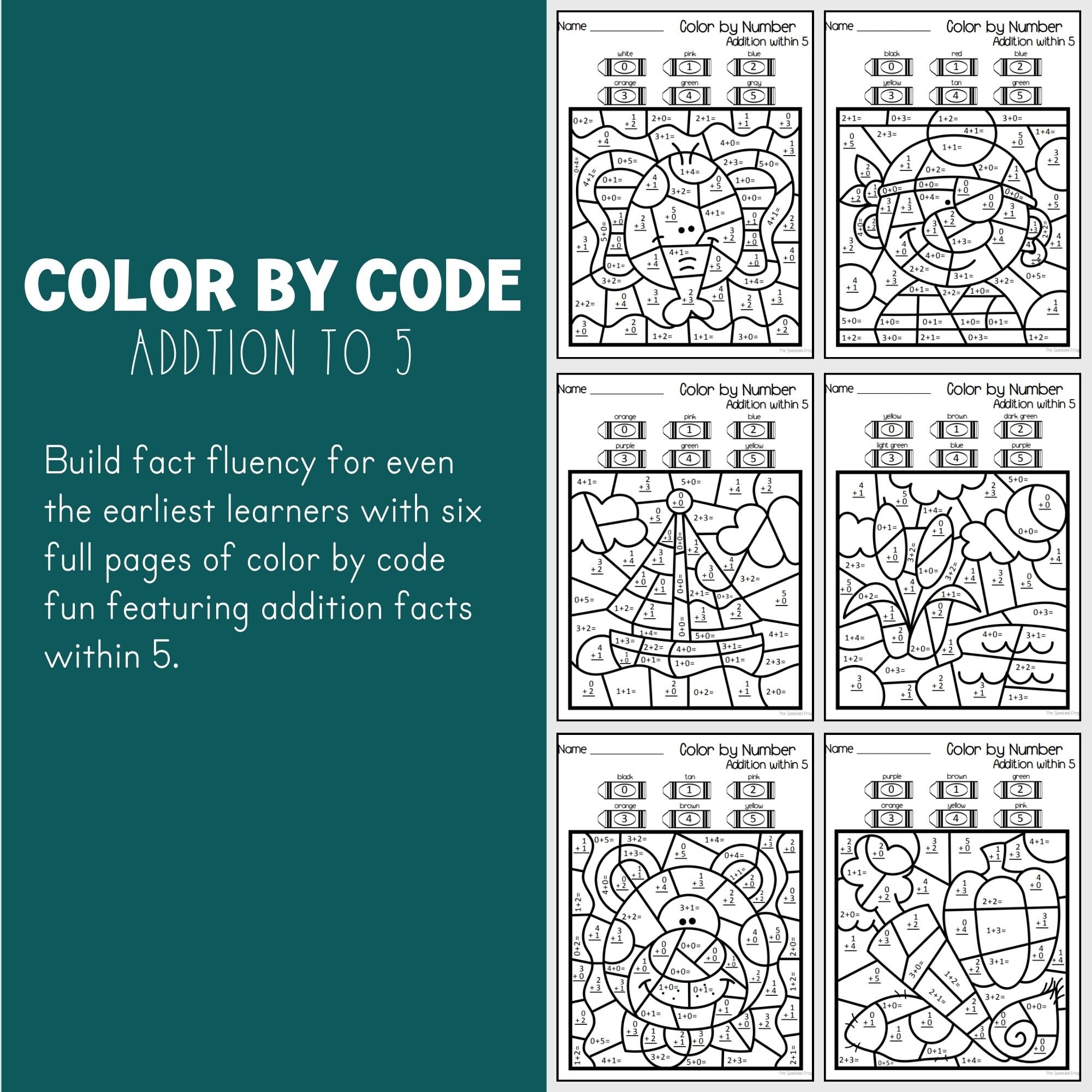 Printable Kindergarten Math Worksheets, INSTANT DOWNLOAD, Color by ...