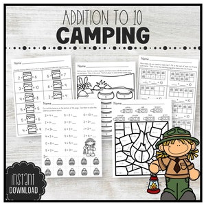 Math Activity Sheets Camping Theme INSTANT DOWNLOAD Kindergarten ...