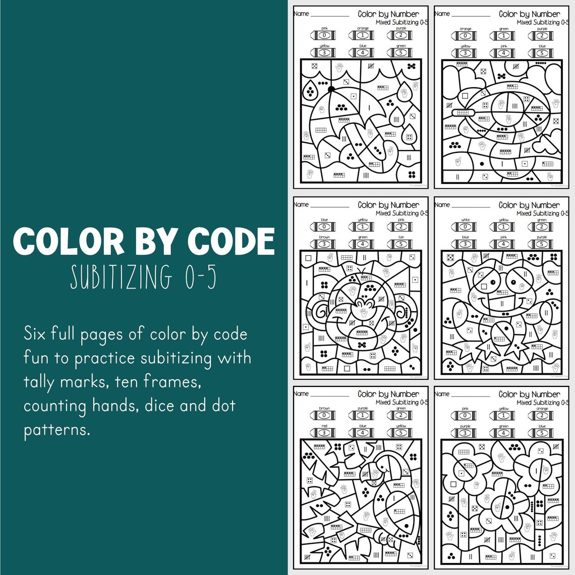 Printable Kindergarten Math Worksheets, INSTANT DOWNLOAD, Color by ...