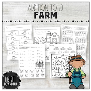 Math Activity Sheets Farm Animal Theme INSTANT DOWNLOAD Kindergarten ...