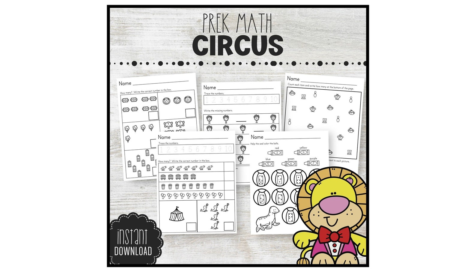 Printable Circus Math Worksheets INSTANT DOWNLOAD Preschool Counting ...