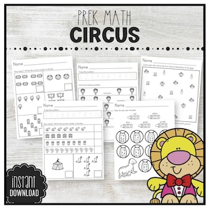 Printable Circus Math Worksheets INSTANT DOWNLOAD Preschool Counting ...
