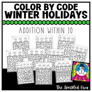 Printable Winter Holiday Color by Number INSTANT DOWNLOAD, Addition ...