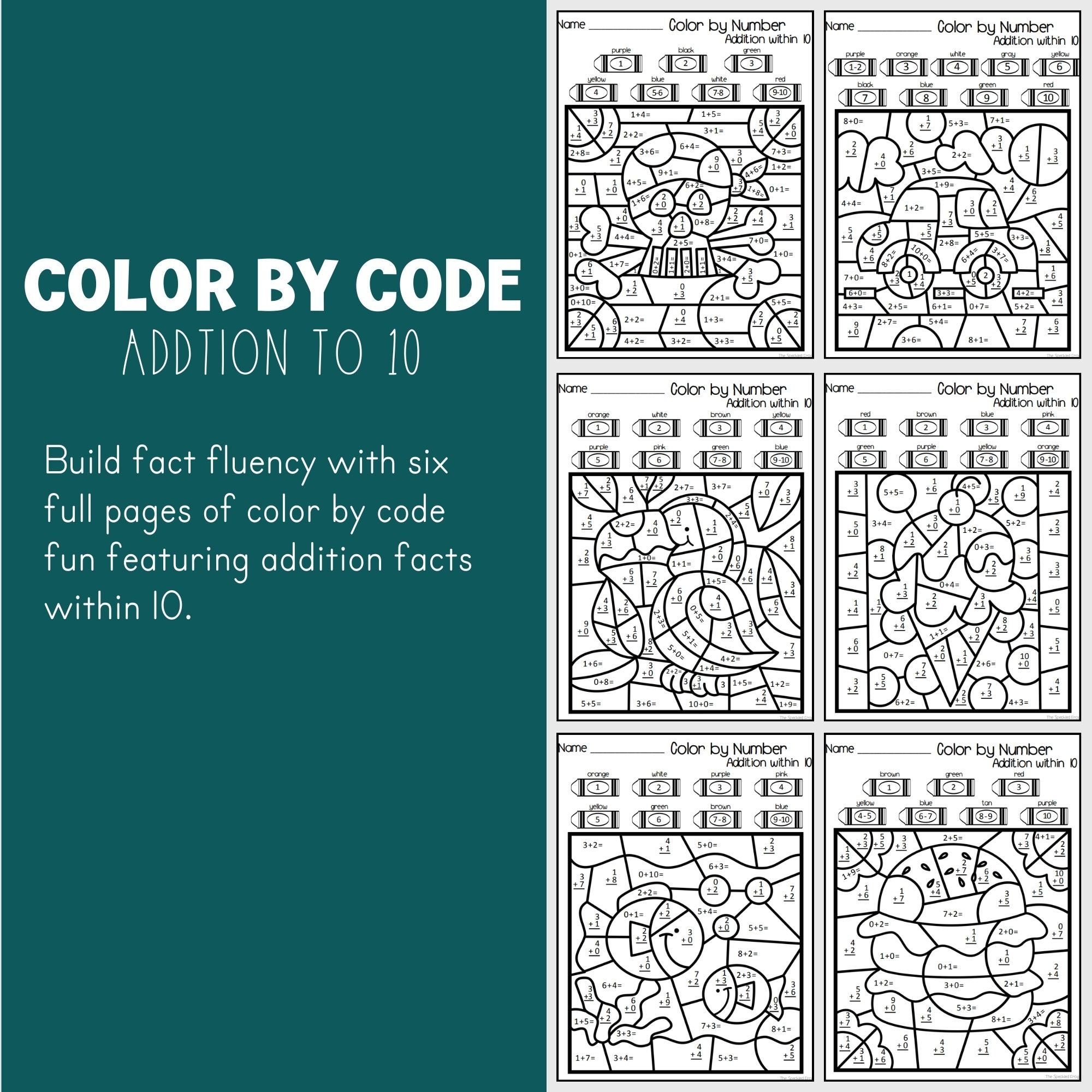 Printable Kindergarten Math Worksheets, INSTANT DOWNLOAD, Color by ...