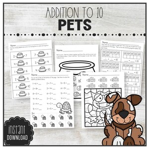 Math Activity Sheets Pets Theme INSTANT DOWNLOAD Kindergarten Printable ...
