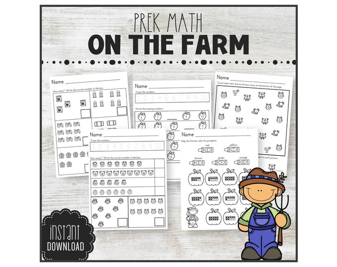 Printable Kindergarten Math Worksheets, INSTANT DOWNLOAD, Color by ...