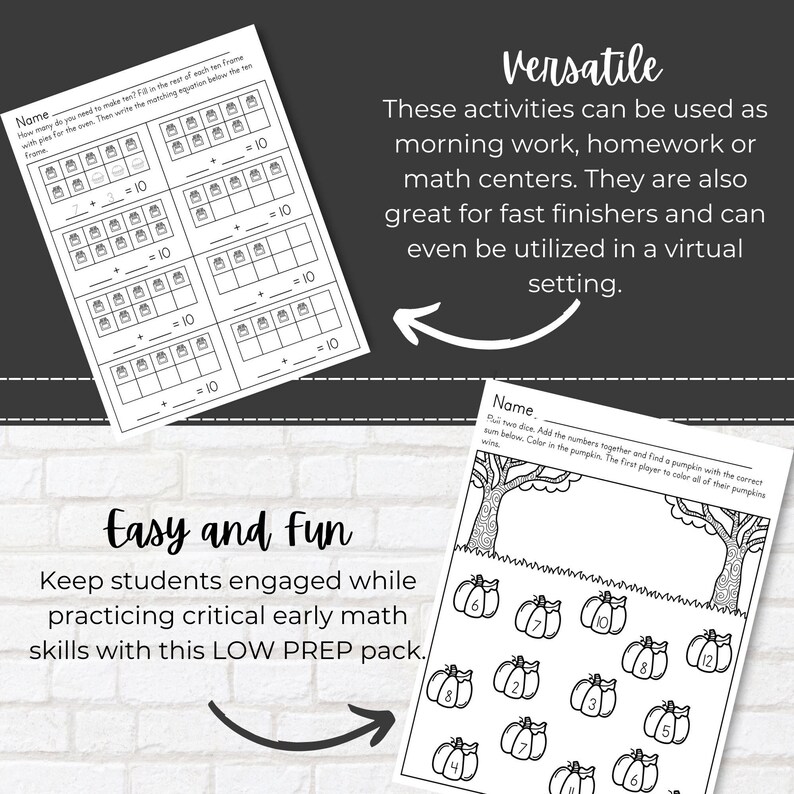 Printable Thanksgiving Math Activities, INSTANT DOWNLOAD, Kindergarten ...