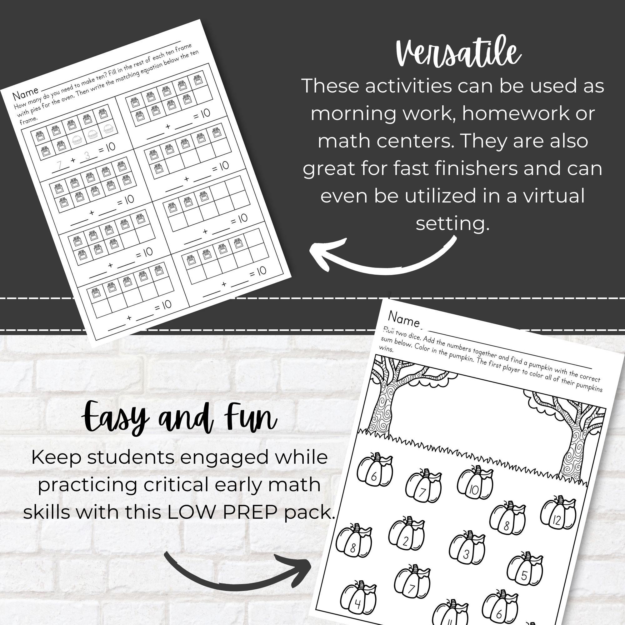Printable Thanksgiving Math Activities, INSTANT DOWNLOAD, Kindergarten ...