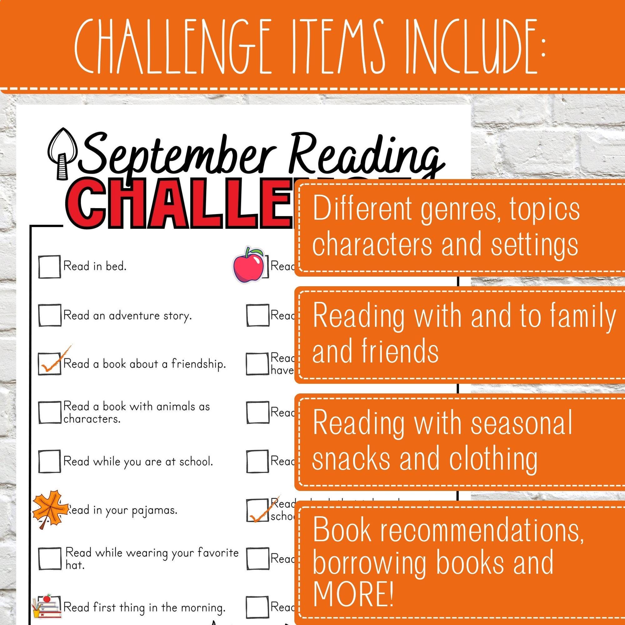 Fall Months Reading Challenge Log for Kids | INSTANT DOWNLOAD ...