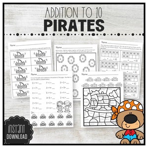 Math Activity Sheets Pirate Theme INSTANT DOWNLOAD Kindergarten ...