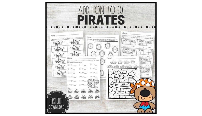 Math Activity Sheets Pirate Theme INSTANT DOWNLOAD Kindergarten ...
