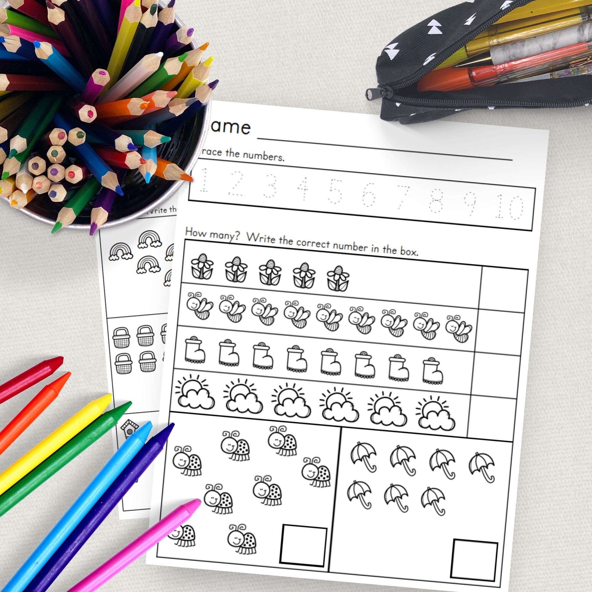 Printable Spring Math Worksheets INSTANT DOWNLOAD Preschool Counting ...