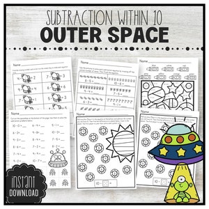 Printable Subtraction Worksheets Space Theme | Kindergarten Math ...