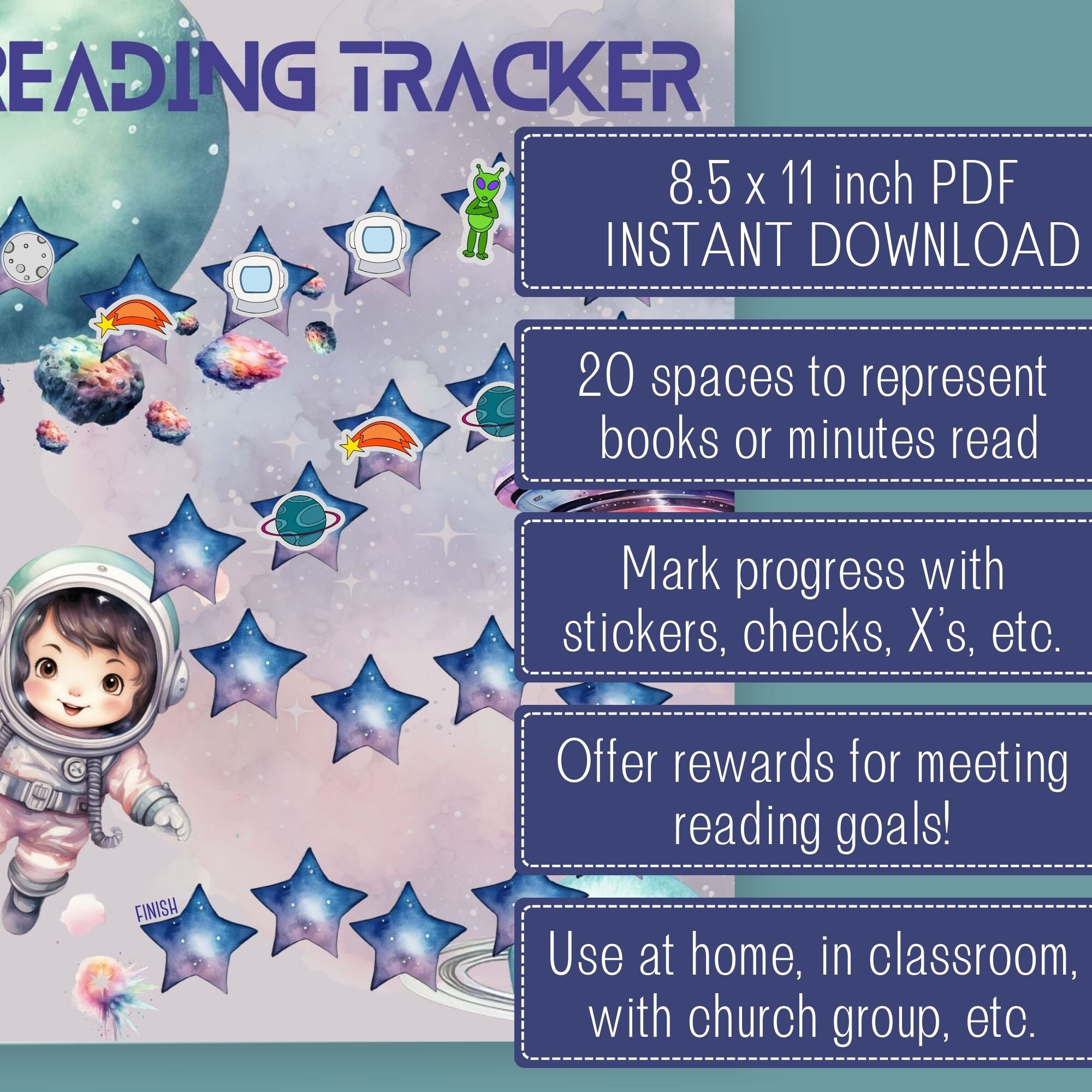Reading Tracker for Kids Outer Space Theme * INSTANT DOWNLOAD ...