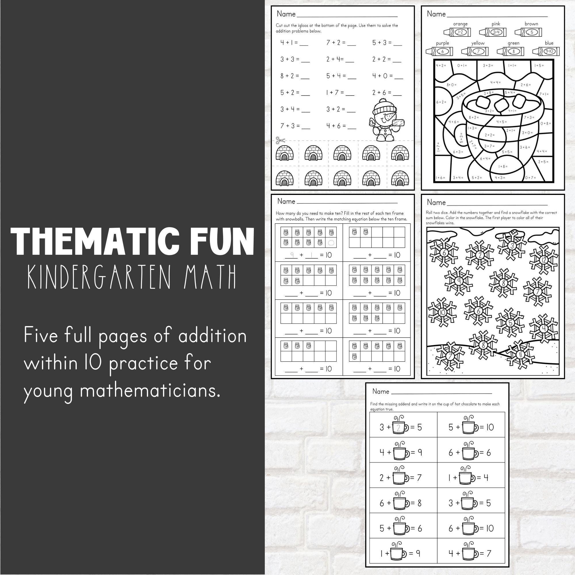 Printable Winter Math Activities, INSTANT DOWNLOAD, Kindergarten ...