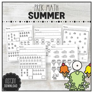 Printable Summer Math Worksheets INSTANT DOWNLOAD Preschool Counting ...