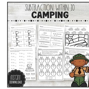 Printable Subtraction Worksheets Camping Theme Kindergarten Math ...