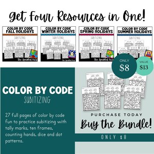 Printable Holiday Color by Number Bundle INSTANT DOWNLOAD, Subitizing ...